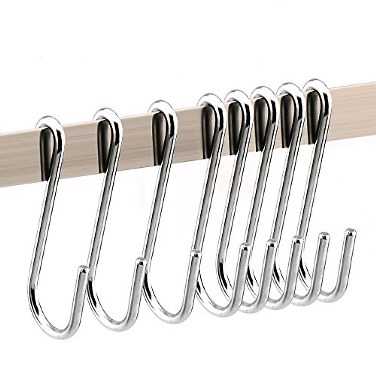 RuiLing Chrome Finish Steel S hook Cookware Universal Pot Rack Hooks Sturdy Hanging Hooks - Multiple uses for Kitchenware, Pots, Utensils, Plants, Towels - Set of 10