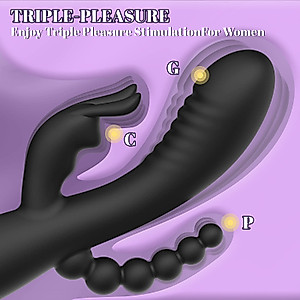 Rabbit Anal Dildo Vibrator with 10 Vibrating Clitoris Stimulator Sex Toy 3 in 1 G Spot Vibrator, Anal Stimulator Massager for Adult Sex Toys Women & Couple Games Silicone Waterproof Rechargeable