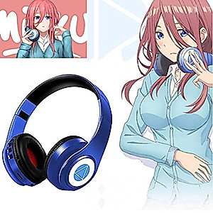 Nakano Miku Bluetooth Headphones, Hi-Fi Stereo Wireless Over Ear Headphones with Built-in Mic, The Quintessential Quintuplets Manga Cartoon Cosplay Prop for Family Leisure, Party, Travel - Blue