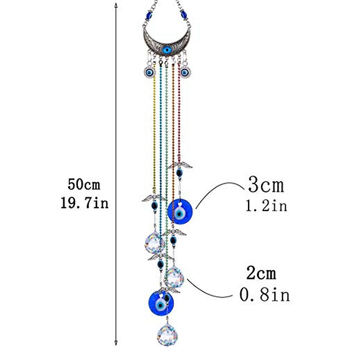 20inch Blue Evil Eye Hanging Crystals Suncatcher Ornament with Chakra Energy Crystal Ball Prism Pendant Rainbow Maker for Home Decor Protection