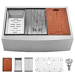 33 Inch Farmhouse Sink Workstation-Bokaiya 33x22 Stainless Steel Farm Sink Apron Front Workstation Kitchen Sink 16 Gauge Single Bowl Deep Kitchen Sink with Cutting Board