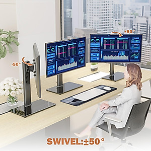 2 Pack Single LCD Computer Monitor Free-Standing Desk Stand Riser for 13 inch to 32 inch Screen with Swivel, Height Adjustable, Rotation, Holds One (1) Screen up to 77Lbs(HT05B-201)
