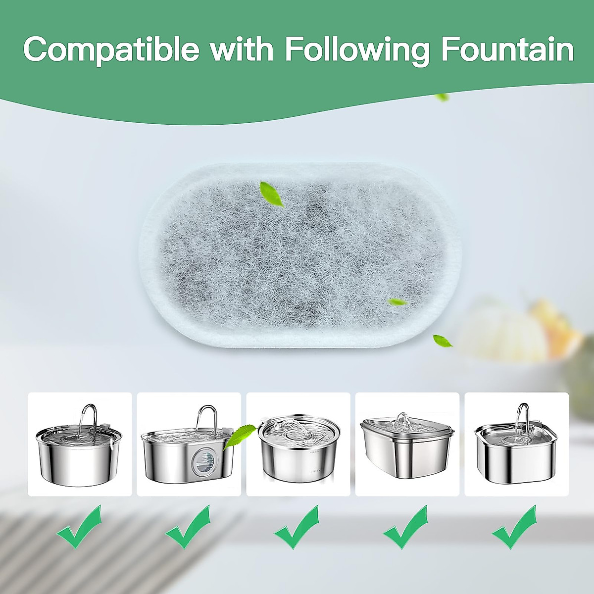 16 Pack Cat Water Fountain Filter, Replacement Carbon Filter for Stainless Steel Pet Water Fountain, Dog Water Fountain