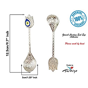 Kuchengerate 6pcs Evil Eye Beady Silver Casting Tea Coffee Stirring Teaspoons 12.7cm/5" inc Unique Nazar Design - a Different Product Dazzling - Suitable for Dessert Espresso Ice Cream - Best Gift Set