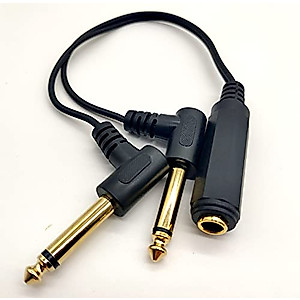 Qaoquda 1/4 inch Splitter Cable, 1 Feet Gold Plated 6.35mm Female to Dual 2 x 1/4" Male TS Mono 90 Degree Right Angle Y Splitter Audio Cable (635F/2M)