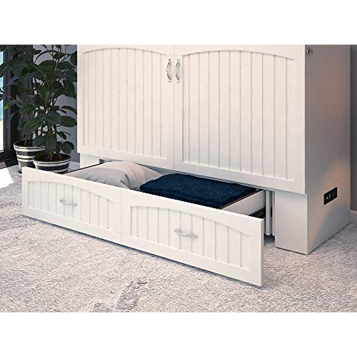 AFI Southampton Murphy Bed Chest with Charging Station, Queen, White