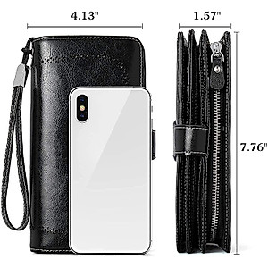 BOSTANTEN Laptop Backpack Purse for Women Genuine Leather Backpack Travel Bag and Womens Wallet Genuine Leather Large Capacity Wristlet Clutch Purse Credit Card Holder with RFID Blocking Black