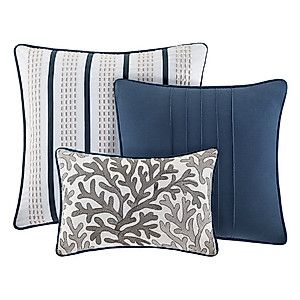 Island Living Seashells, Beach House, Nautical, Tropical, Queen Comforter, Shams, Toss Pillows (7 Piece Bed in A Bag)