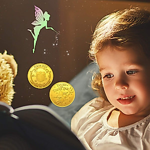Tooth Fairy Gold Coins for Kids Boys Girls Lost Teeth Reward Commemorative Coin Tooth Fairy Golden Coin with Plastic Case No Fading Tooth Fairy Commemorative Coin for Lost Tooth Kids (10 Pieces)