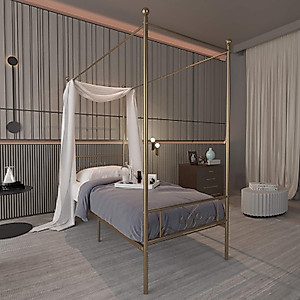 Weehom Twin Canopy Bed Frame with Headboard and Footboard, 4 Posters Metal Bed Frame, No Box Spring Needed, Mattress Foundation Platform Bed for Kids and Adults, Gold