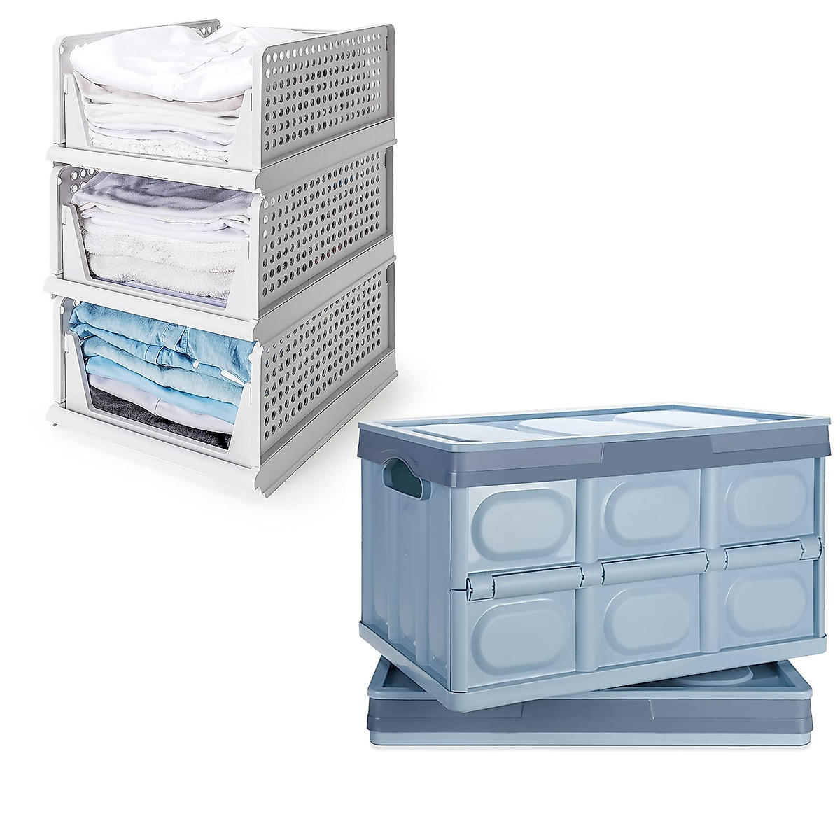 Homde Closet Organizer Bundle: 3 Pack Clothes Organizer and 2 Pack Storage Boxes