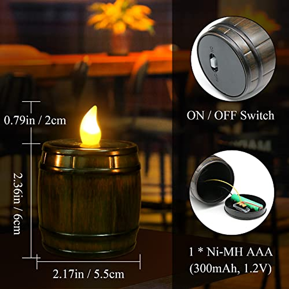 Solar Candles Outdoor Waterproof, Punasi 6pcs Dusk to Dawn Rechargeable Solar Tea Lights Votive Candle with for Outdoor Lantern Garden Home Decor, 2.17" x H 3.15"