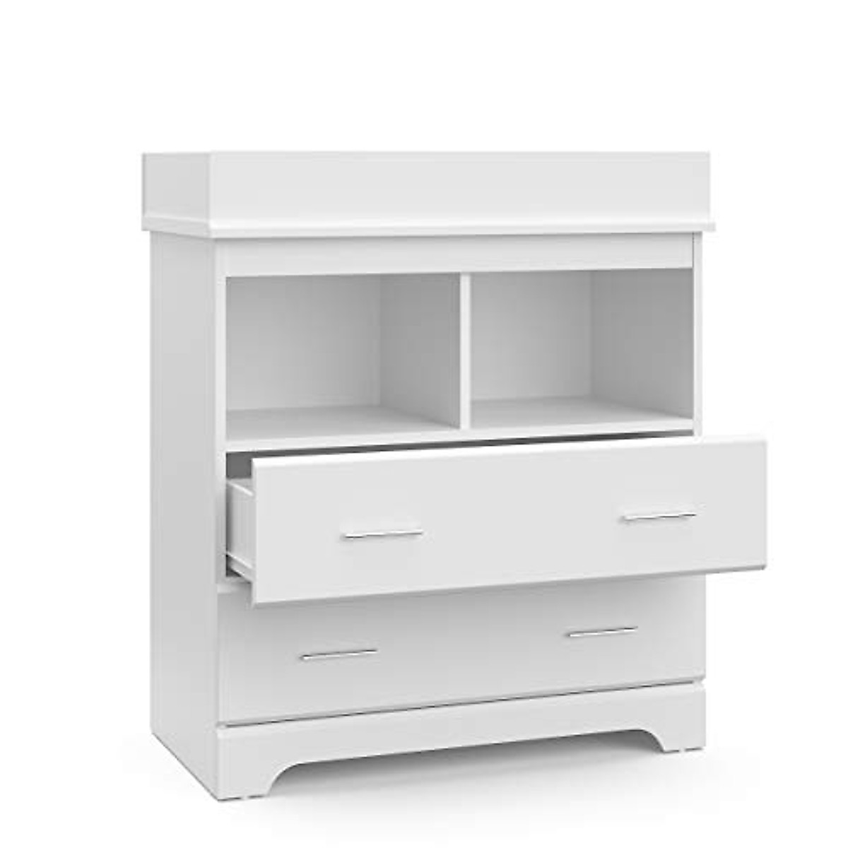 Storkcraft Brookside 2 Drawer Changing Table Dresser (White) – for Nursery with Table Topper, Chest of Drawers for Bedroom, Universal Design
