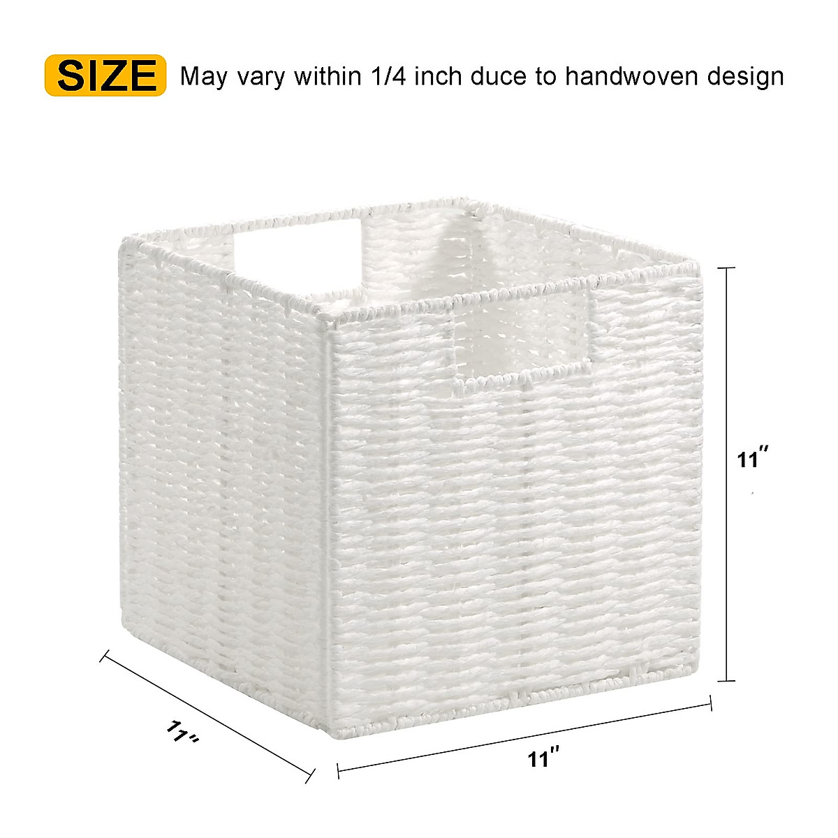 Vagusicc Wicker Storage Basket, Set of 2 Hand-Woven Storage Baskets for Organizing, Foldable Cube Storage Bins, 11 Inch Wicker Storage Baskets for Shelves and Decor, Square Closet Organizer, White
