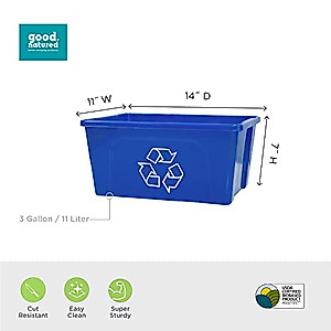 good natured Desktop Recycler, 3 Gallon / 11 Liter – Recycling Bin for Office Recycling Container - Plant Based, BPA-Free Small Storage Bin with Recycling Logo, Blue