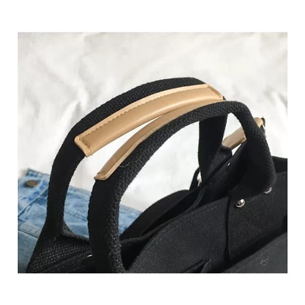 Canvas Tote Bags for Women Handbag Tote Purse with Zipper Canvas Crossbody Bag for Office, Travel, School, Black