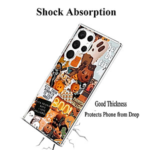 Kyppwh for Samsung Galaxy S22 Ultra Aesthetic Ghost Pumpkin Halloween Collage Pattern Case, Halloween Theme Anti-Scratch Shockproof Soft TPU Case for Galaxy S22 Ultra 6.8 Inch