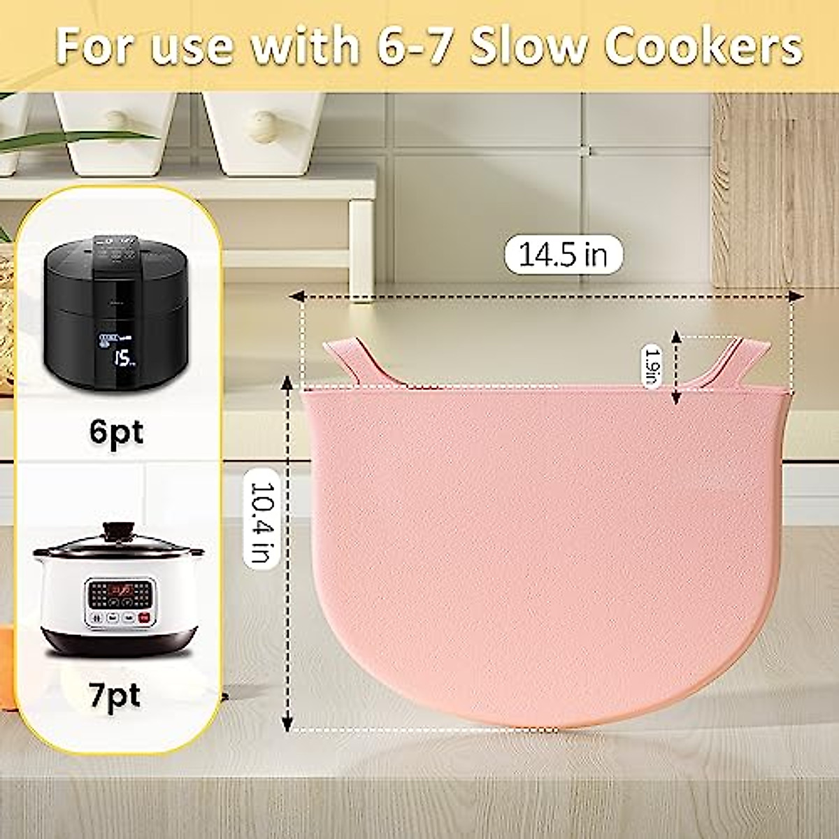 Silicone Slow Cooker Liners Fits for 6-8 Quarts Crockpot,Reusable Silicone Cooking Bags Liners,Dishwasher Safe/Easy Clean/Leakproof/Slow Cooker Accessories for Oval Or Round Cooker (pink+yellow,6-7QT)