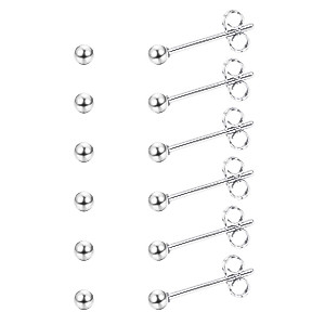 Milacolato 6 Pairs 925 Sterling Silver Stud Earrings for Women 2mm Tiny Ball Stud Earrings Set Hypoallergenic Over 3 Years Old