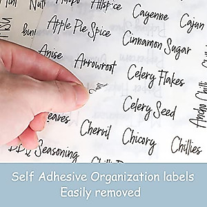 Simfree Kitchen Labels,276 Spice Jar Labels,Pantry Labels,White + Black Script Preprinted Stickers,Waterproof,Tear Resistant,Food Containers Organization Labels Organize Storage Containers,Black+White