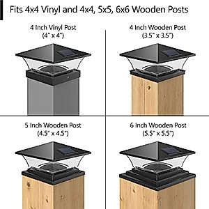 Davinci Lighting Classic Solar Outdoor Post Cap Lights - 4x4 5x5 6x6 - Bright LED Light for Fence Deck Garden or Patio Posts - Slate Black (4 Pack)