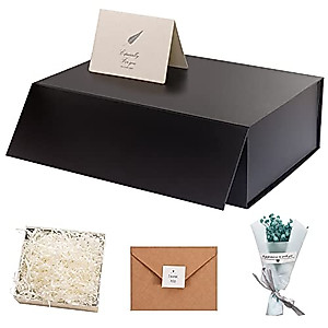 Luxury Large Black Gift Box Set with Magnetic Lids,12.6x9.2x4.2'' Collapsible Square Big Gift Boxes for Presents Contain Card Shredded Paper Filler Bouquet for Proposal Birthday Graduation Christmas