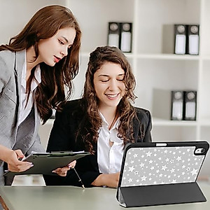 Deokke Compatible with iPad Air Case 11 Inch M3 2025,M2 2024 5th/4th Generation 10.9 Inch (2022/2020) with Pencil Holder TPU Back Case Auto Sleep/Wake Cover Cute Aesthetic Women Girls-Silver
