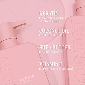 MONDAY HAIRCARE Repair Shampoo and Conditioner Set 12oz for Dry to Damaged Hair, Made with Keratin, Coconut Oil, Shea Butter and Vitamin E