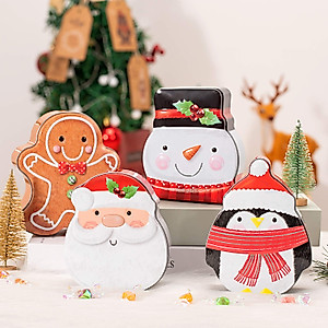 Whaline Christmas Tin Box Xmas Card Tin Box Metal Cookie Tin Box with Lid Assorted Card Holder Containers for Party Decor Supplies Santa Clause Snowman Gingerbread Penguin, 4 Pack