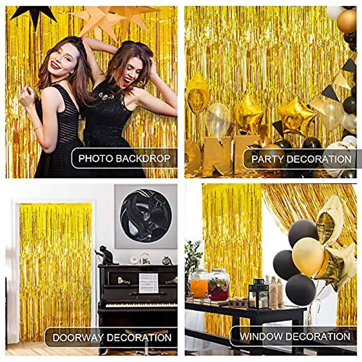 LOLStar 3 Pack Gold Photo Booth Props,3.2 X 8.2 ft Laser Rain Gold Foil Fringe Curtains,Photo Booth Backdrop Streamer Backdrop for Birthday,Wedding,Engagement,Anniversary Party Decorations