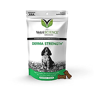 VetriScience Derma Strength Healthy Skin and Coat Chews with Omega 3, 6 and 9 for Dogs, 70 Chews - Can Reduce Shedding and Support Skin Health