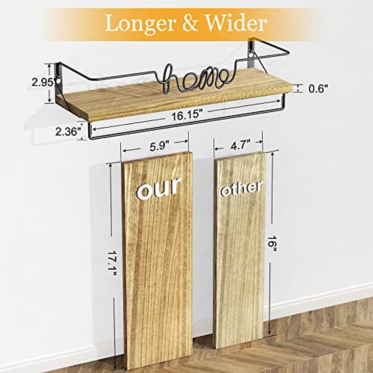 SRIWATANA Bathroom Shelves Wall Mounted, Rustic Floating Shelves with Tower Bar and Metal Frame, Farmhouse Wall Shelves for Bathroom, Bedroom, Living Room, Kitchen, Office