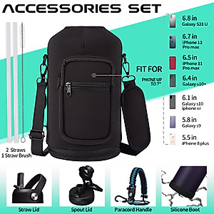 1 Gallon Water Bottle Stainless Steel - 128oz Insulated Flask with Sleeve Strap, Big Water Jug with Straw & Spout Lid, Gym Camping Gallon Water Bottle w/ Paracord Handle, protective Boot