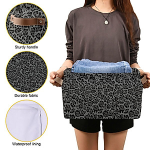 Moudou Black Leopard Storage Basket 2 Pcs, Waterproof Canvas Collapsible Toys Storage Bin with Leather Handles for Closet,Shelves, Nursery, Dorm, Bedroom, Office, Home Decor