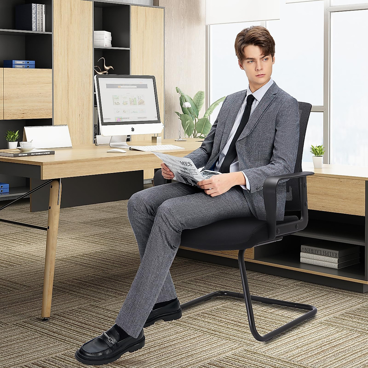 CLATINA Office Guest Chair with Lumbar Support and Mid Back Mesh Space Air Grid Series for Reception Conference Room