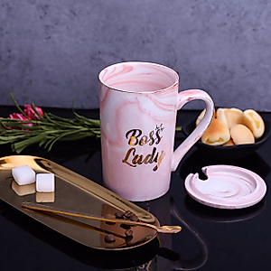 Jumway Boss Lady Mugs - Best Gifts for Mom and Female Boss Friend - Boss Gifts Birthday Gifts for Women Boss Mom 14oz Marble Ceramic Coffee Mug