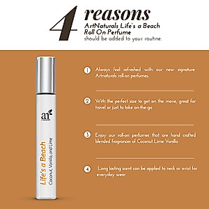 Artnaturals Life's a Beach - Roll On Perfume- Rollerball Fragrance - Coconut Lime Vanilla Scent - .33 oz