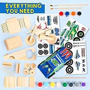 JOYIN Kids Craft Kit Build & Paint Your Own Wooden Race Car Art & Craft Kit DIY Toy Make Your Own Car Truck Toy Construct and Paint Craft Kit, Presents for Kids