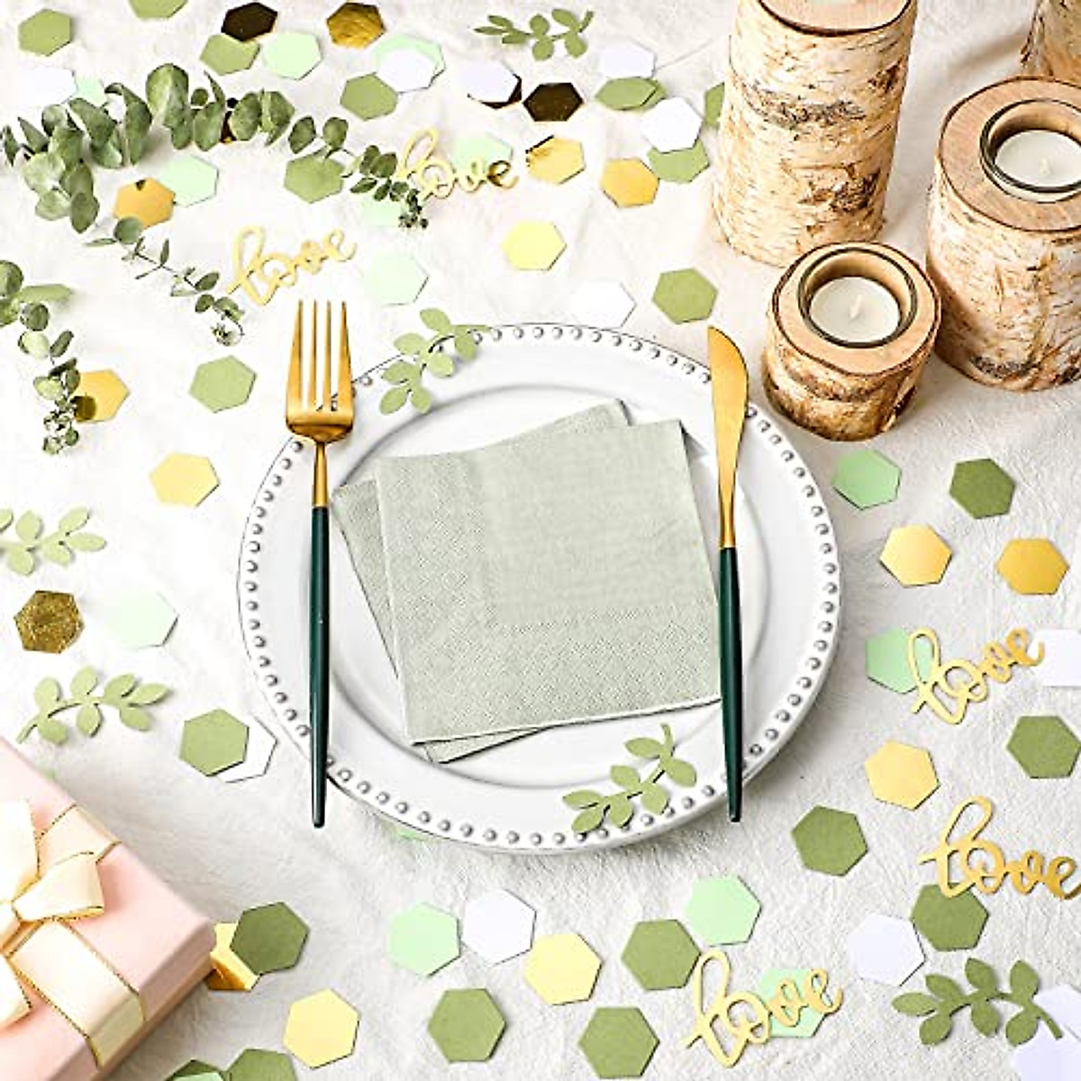 500 Pcs Greenery Wedding Table Confetti, Boho Love Theme Party Sage Green Table Scatter Confetti for Nature Theme Engagement Party Wedding Birthday Shower Party Decorations Supplies
