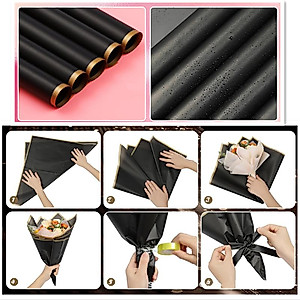 XIYUAN 20 Counts Gold Edge Fresh Flowers Wrapping Paper,DIY Crafts，Gift Packaging or Gift Box Packaging,Waterproof Flower Wrapping paper 22.8X22.8 inches Florist Bouquet Supplies,Gold Edge (Black)