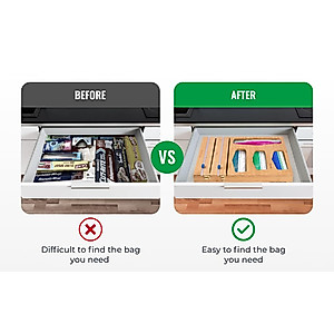 KitchenStamp Ziplock Bag Organizer for Drawer (Updated 2023), 6 in 1 Foil and Plastic Wrap Kitchen Organizers and Storage, Compatible with Ziplock, Glad, and Hefty Bags & 12” Aluminum Foil and Plastic Rolls (17.4 x 13.3 x 3.5)