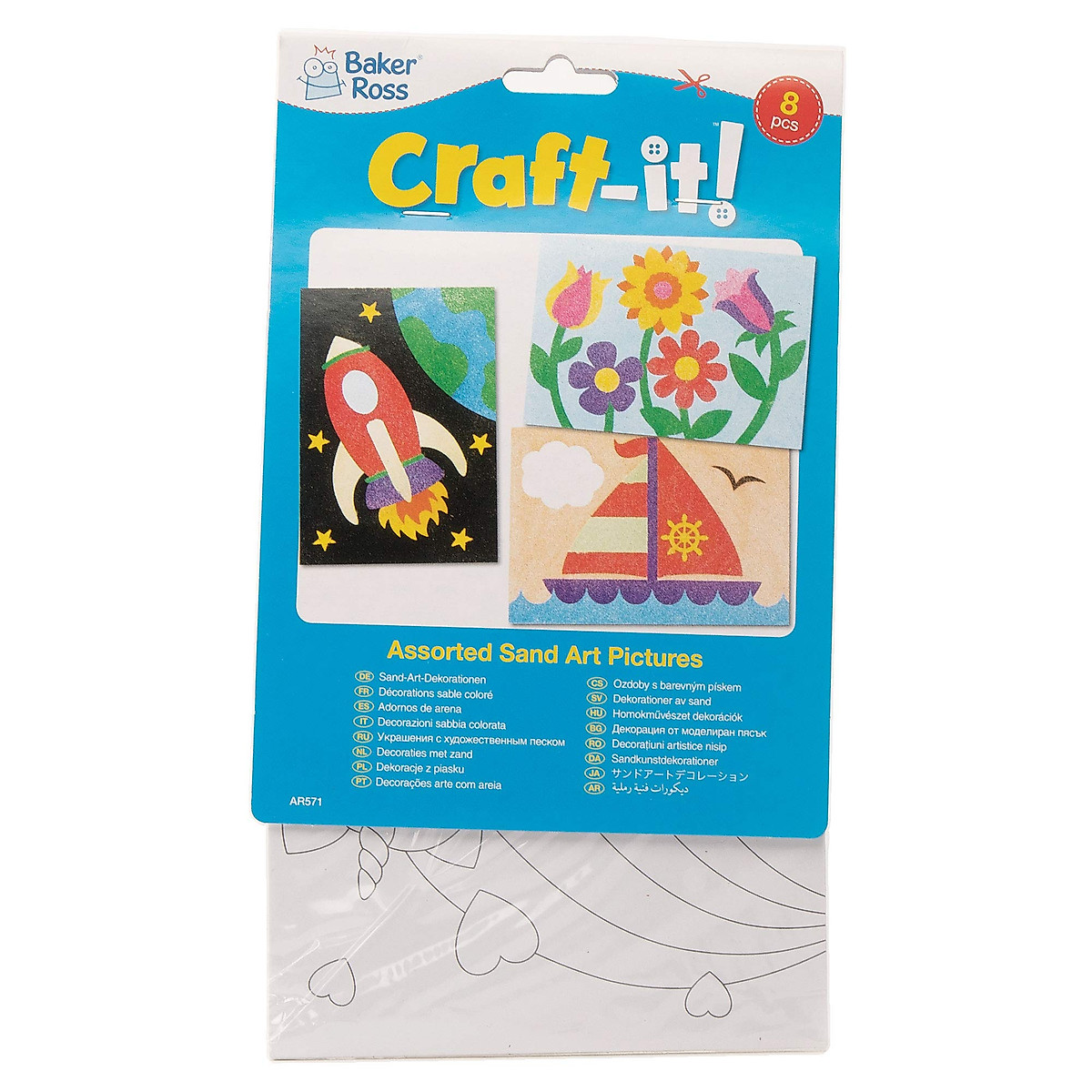 Baker Ross AR571 Sand & Glitter Art Pictures - Pack of 8, for Children to Decorate and Display, Ideal Kids Arts and Crafts Project for School or at Home