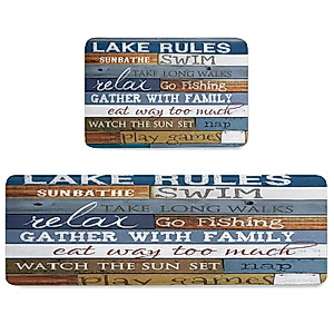 Possta Decor Lake Rules Kitchen Mat Set of 2, Farm Vintage Wooden Anti-Fatigue Non-Skid Rugs,Summer Ocean Theme Area Runner Durable Floor Mats Set for House Sink