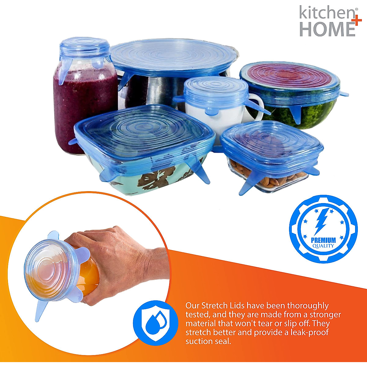 Kitchen + Home Silicone Stretch Lids - Set of 6 Silicone Food Saver Covers - BPA (1)