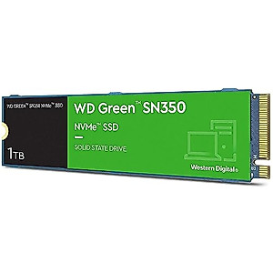 Western Digital 1TB WD Green SN350 NVMe Internal SSD Solid State Drive - Gen3 PCIe, QLC, M.2 2280, Up to 3,200 MB/s - WDS100T3G0C