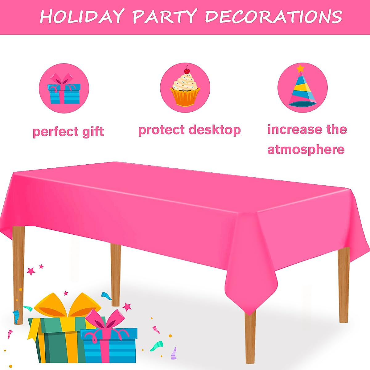 Magenta 3 Pack Premium Disposable Plastic Tablecloth For Parties 54 Inch x 108 Inch Rectangle Table Cover 6 to 9 Foot Tables for Birthdays Thanksgiving Weddings Christmas Anniversary Buffet Table