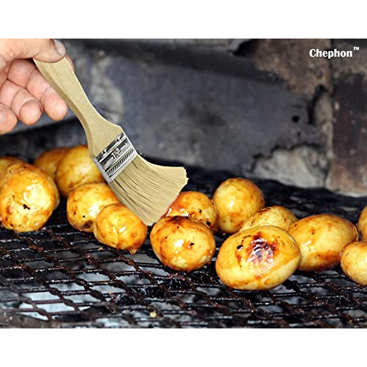 Chephon Natural Bristles Pastry Basting Brushes Set with wooden handle for Baking Kitchen Cooking BBQ Grill and Basting Oil Sauce and Marinade, 4 Pack