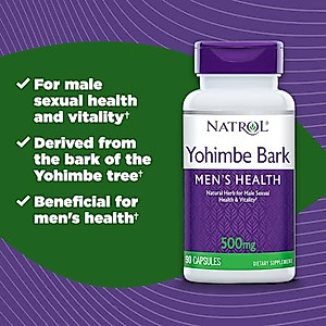 Natrol, Yohimbe Bark Capsules, Men's Health Supplement, Sexual Health & Vitality, 500 mg, 90 Count