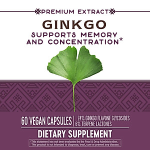Nature's Way Ginkgo Premium Extract, Supports Memory & Concentration*, 120 mg Ginkgo Biloba Extract per 2-Capsule Serving, with Gotu Kola, Vegan, No Gluten, 60 Capsules (Packaging May Vary)