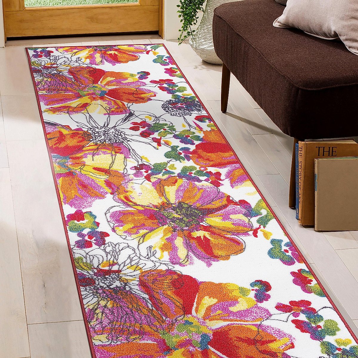 Modern Bright Flowers Non-Slip (Non-Skid) Area Rug Runner 2' X 7' (22" X 84") Multi
